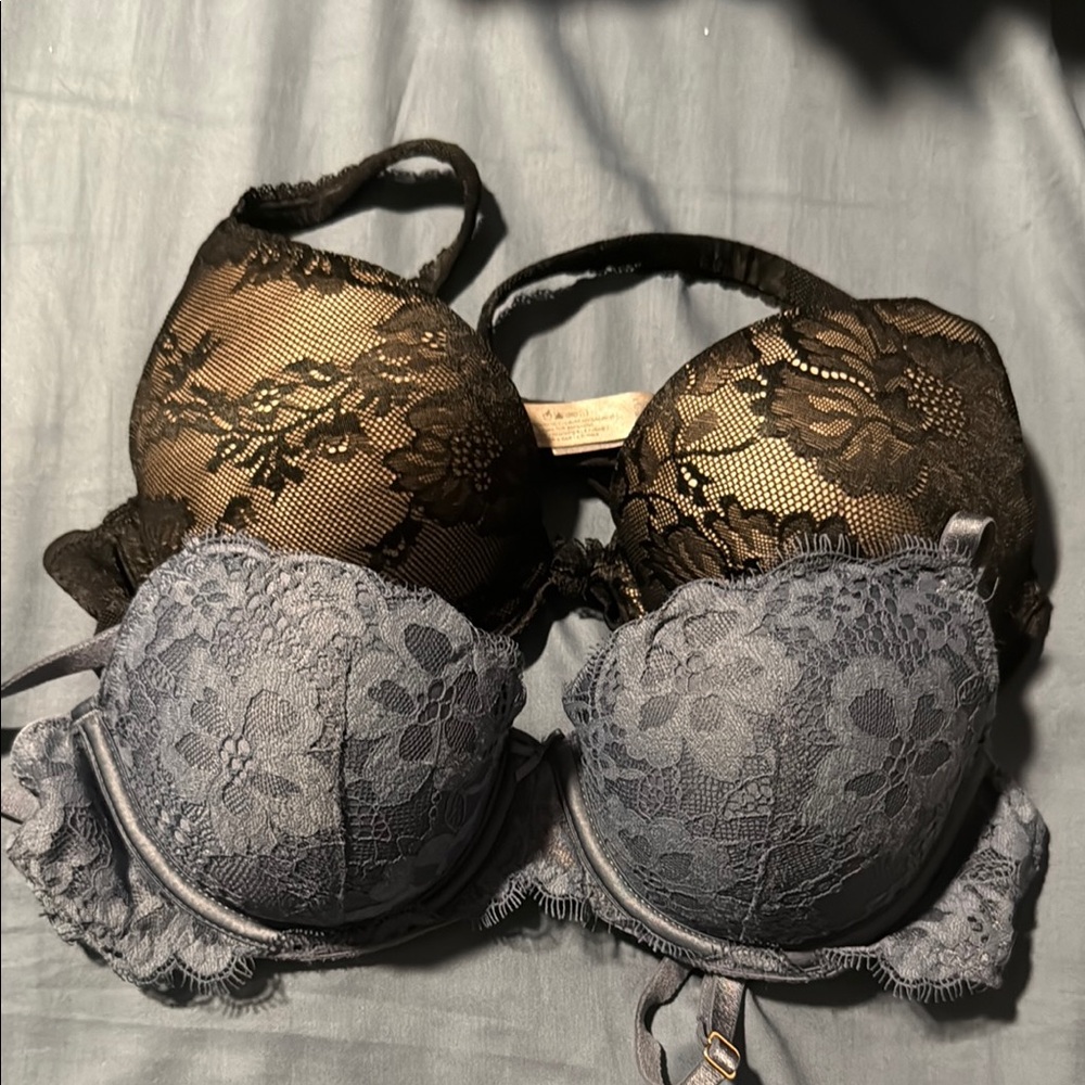 Victoria’s Secret Elegant Lace Bra Set - Blue And Bla… - Gem